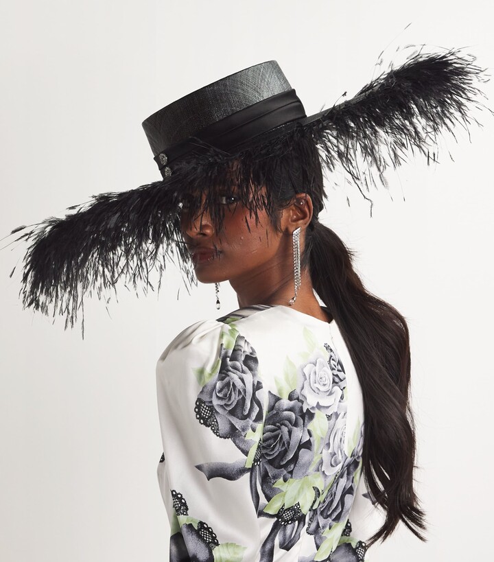 Emily-London Feather-Trimmed Swire Hat - ShopStyle