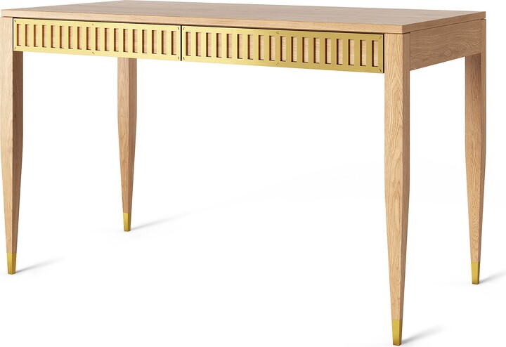 Etsy Oak Office Desk With Two Solid Oak Drawers & Brass Fronts, Mid ...