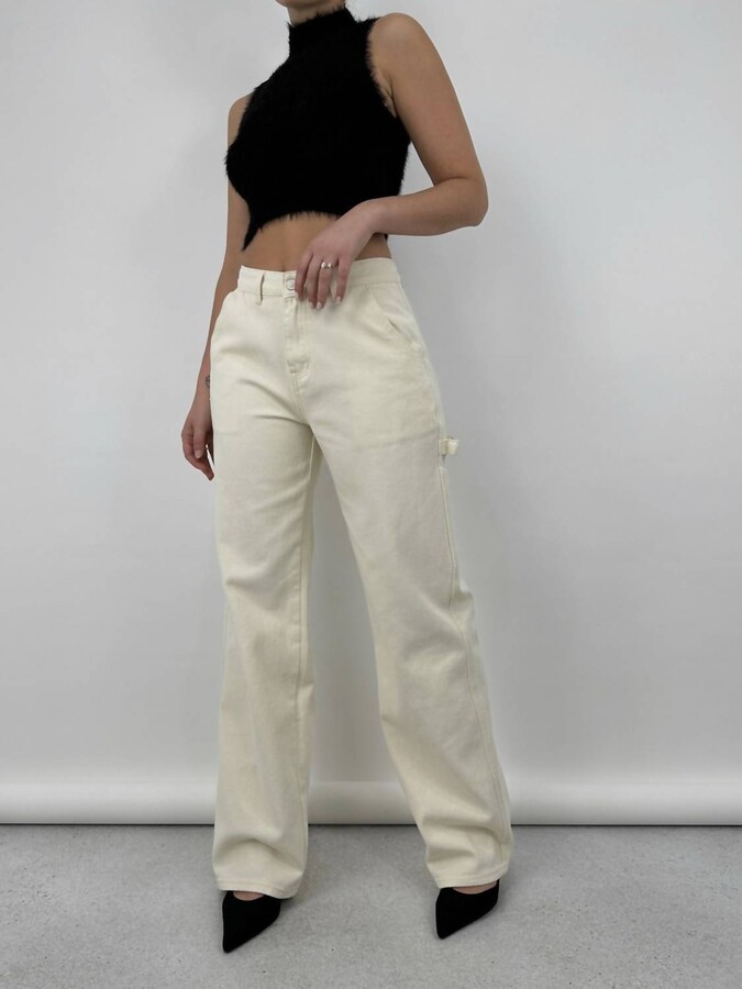 Vamp Official Mid Rise Utility Cargo Pants In Cream - ShopStyle
