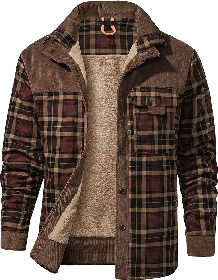 Haellun Men's Long Sleeve Sherpa Lined Shirt Jacket Flannel Plaid ...