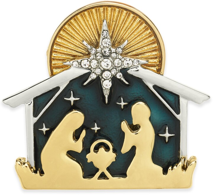 Holiday Lane Gold-Tone Crystal & Epoxy Nativity Scene Pin, Created for ...