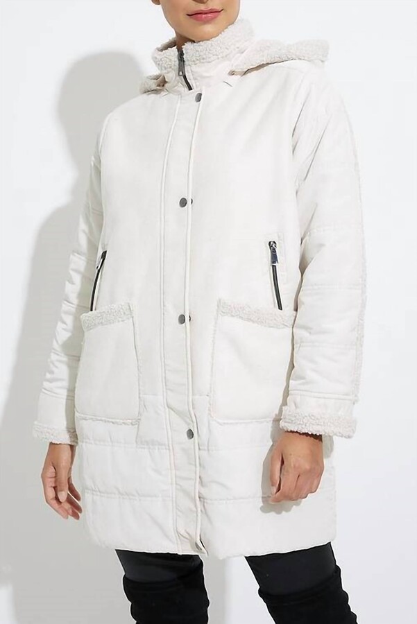 Charlie B Faux Suede Sherpa Puffer Coat In Ecru - ShopStyle