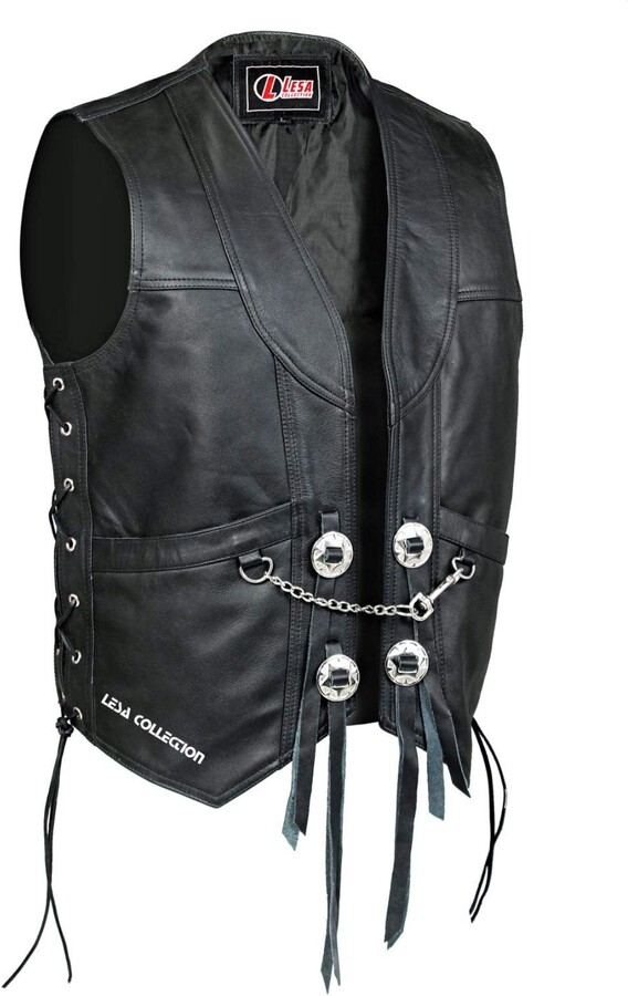Lesa Collection New Mens Real Leather Motorcycle Biker Waistcoat/Vest ...