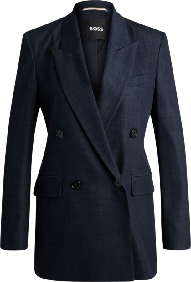 HUGO BOSS Regular-fit long-length jacket in denim-effect twill - ShopStyle