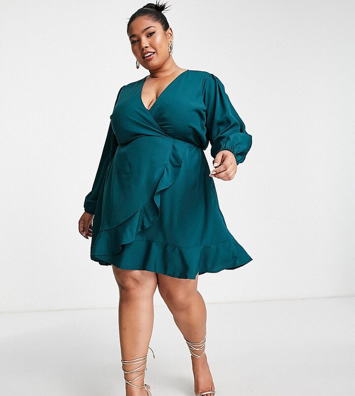 AX Paris Plus wrap mini skater dress in forest green - ShopStyle