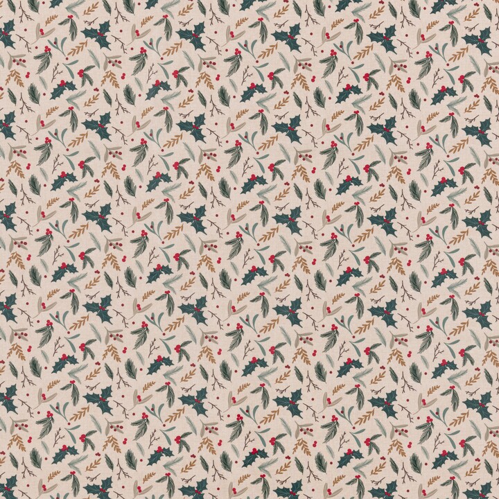 Dunelm 100% Cotton Natural Holly & Berries, By the Metre PVC Fabric Red ...