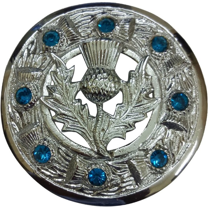 Highland Kilt Scottish Kilt Fly Plaid Brooch Sky Blue Stone Chrome ...