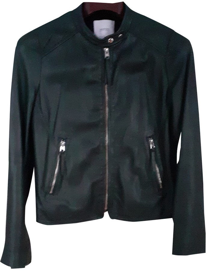 MANGO Green Leather Leather jackets - ShopStyle