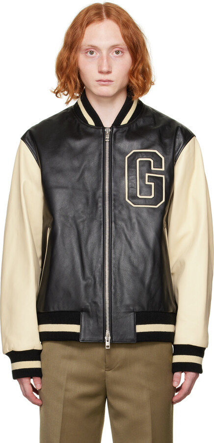 GANT 240 MULBERRY STREET Black & White Paneled Leather Jacket - ShopStyle