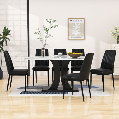 Ivy Bronx 7-Piece Dining Table Set, Faux Marble Dining Table with ...