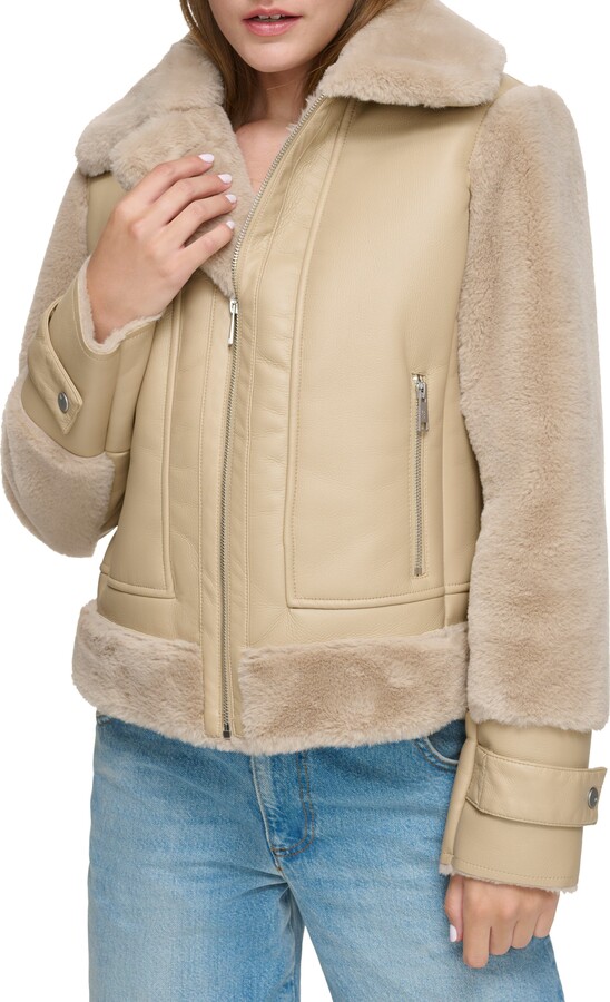 Andrew Marc Faux Fur Trim Faux Leather Aviator Jacket - ShopStyle