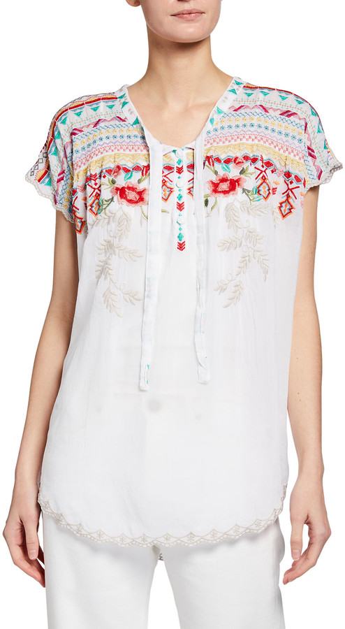 Johnny Was Plus Size Lissa Embroidered Blouse - ShopStyle