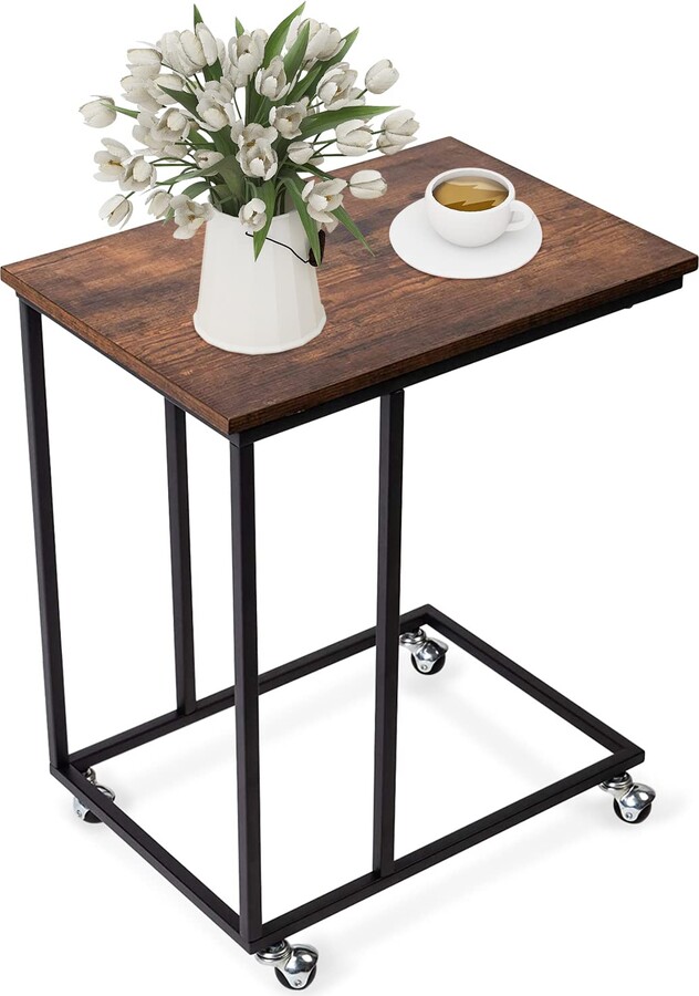 FONTOI C Shaped Mobile Rolling End Snack Side Table with Detachable ...