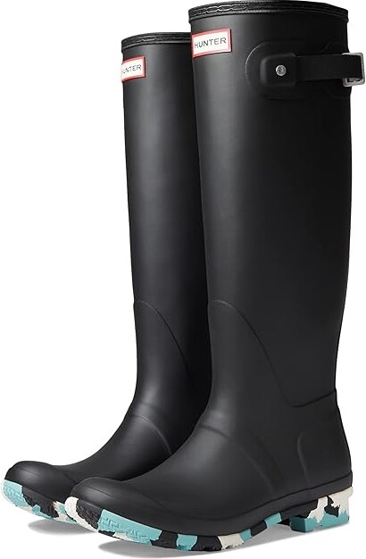 Hunter Tall Color Splash Boot Women's Rain Boots Black/White Willow ...