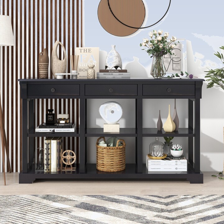 Modern Console Table with Open Shelves and Drawers for Living Room ...