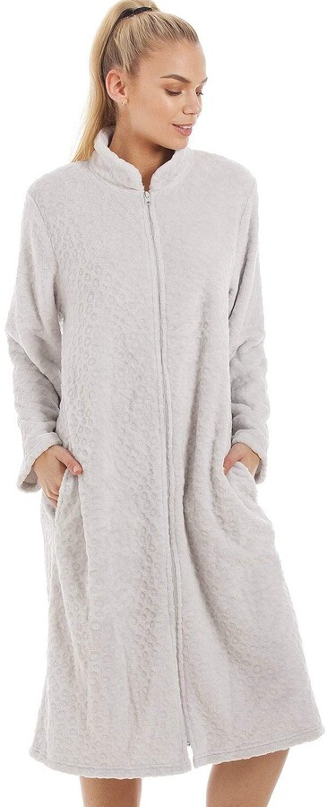 Camille Womens Soft Fleece Grey Zip Front House Coat 10-12 - ShopStyle ...