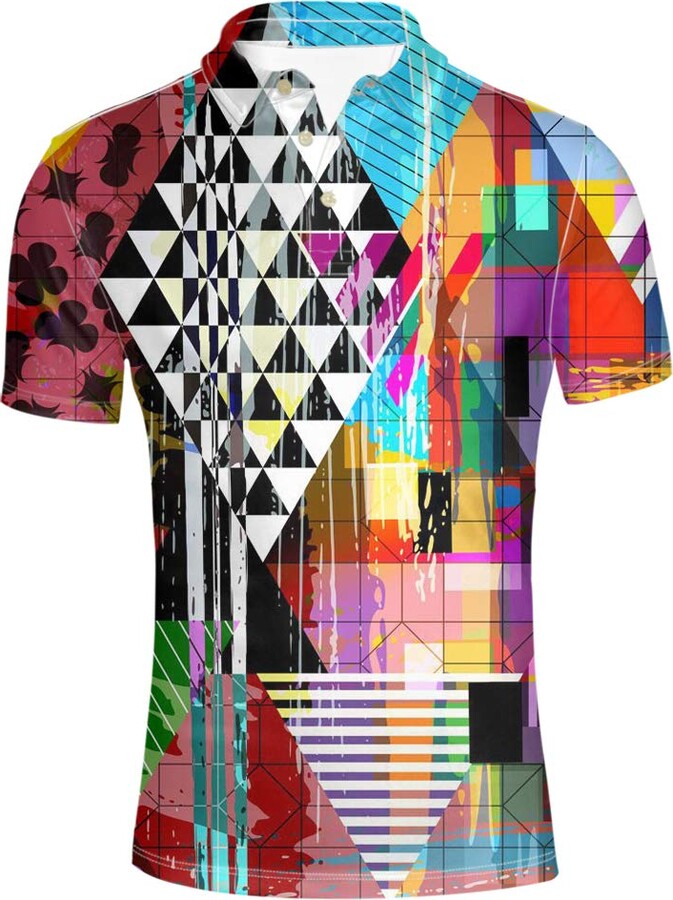 HUGS IDEA Geometric Splash Novelty Art Gentleman Premium Golf Polo ...
