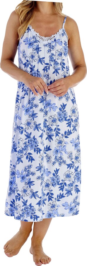 Slenderella Ladies Summer Blue Floral Print 46" Strappy Polycotton ...