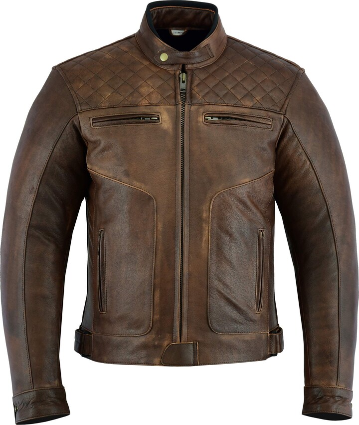 Texpeed Mens Leather Motorcycle Jacket - Touring Motorbike Jacket With ...