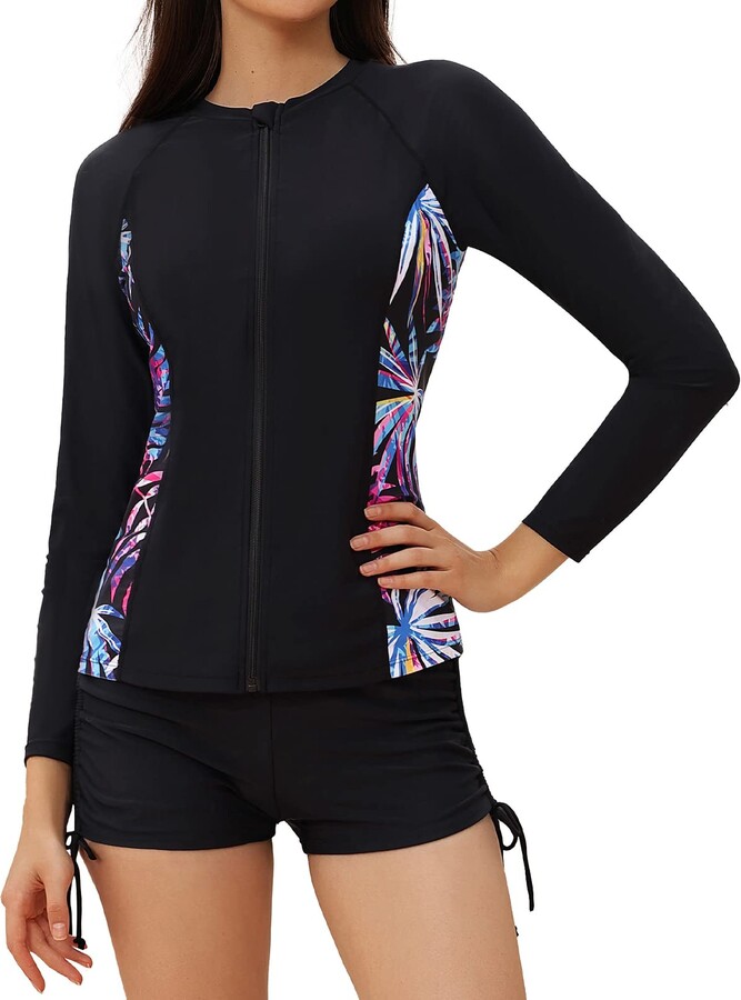 JASAMBAC Women's Long Sleeve UV Sun Protection 3 Piece Rash Guard Side ...