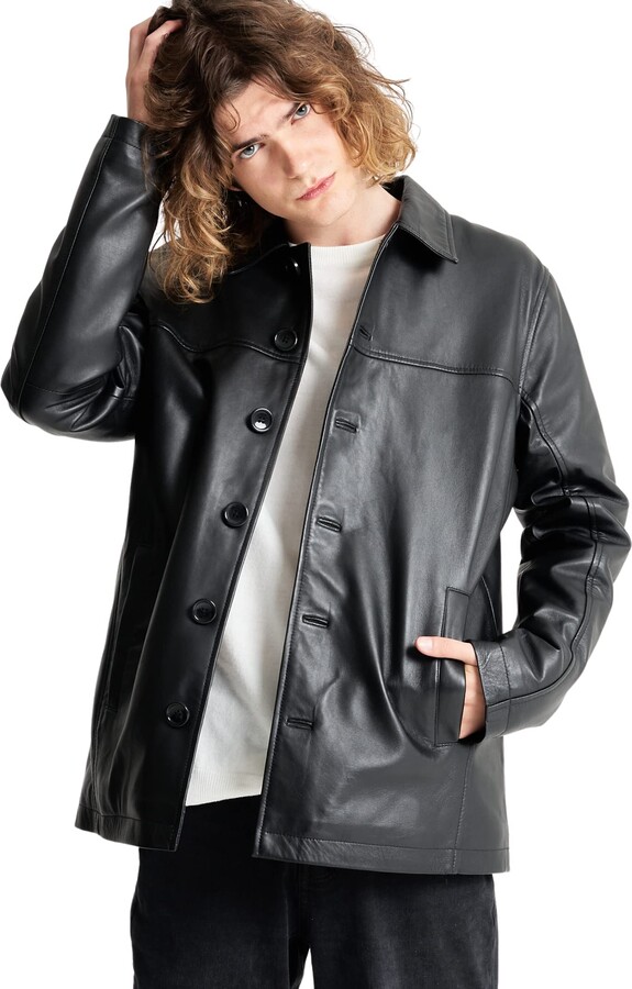 Barneys Originals Men’s Real Leather Reefer Jacket - The Ross (XL ...