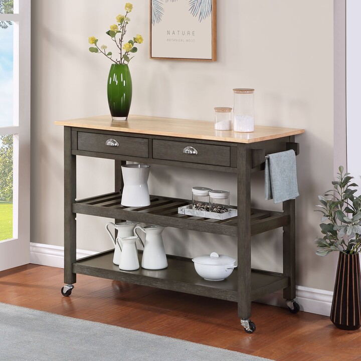 Copper Grove Aubrieta 3 Tier Butcher Block Kitchen Cart with Drawers ...