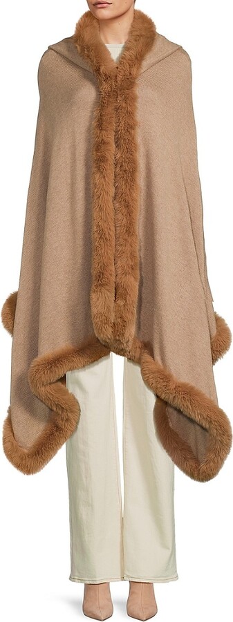 La Fiorentina Faux Fur Trim Hood Wool Blend Ruana - ShopStyle