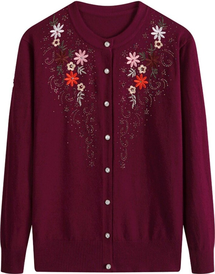GSAEIMCT Woman's Chunky Warm Cashmere Grandma Cardigan - Retro Purple ...
