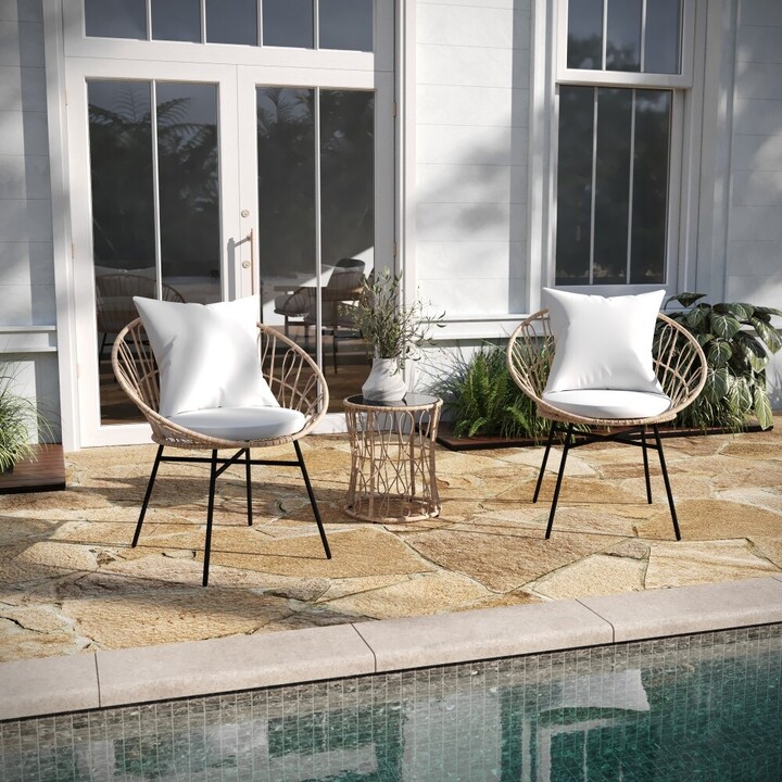 Taylor & Logan Indoor/Outdoor Rattan Rope Bistro Set, Glass Top Table ...