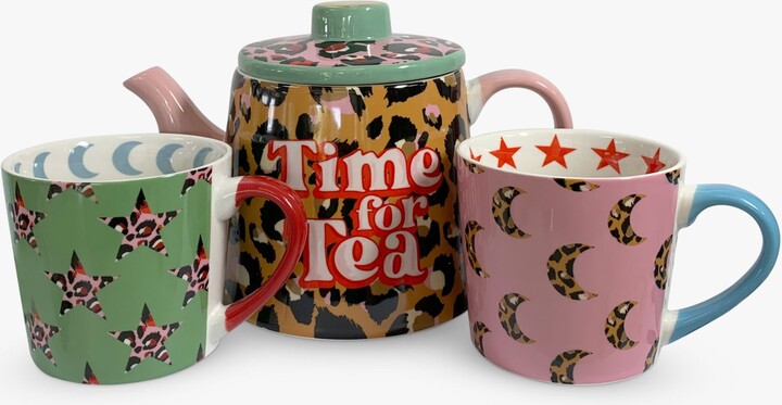 Eleanor Bowmer Leopard Print Bone China Teapot and 2 Mugs Set, Multi ...