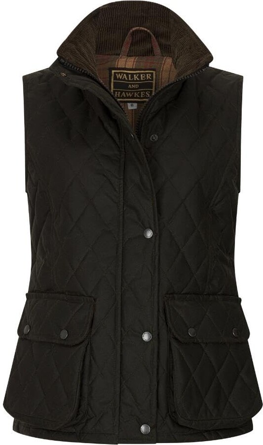 WALKER AND HAWKES - Ladies Wax Haxby Quilted Waistcoat - Olive - 16 ...