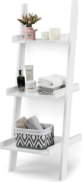 Costway 3 Tier Leaning Wall Ladder Book Shelf Bookcase Storage Rack ...
