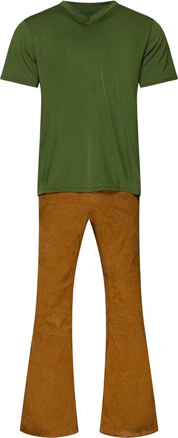 LILLIWEEN Shaggy Costume Mens Green V-Neck Short-Sleeve Shrit Corduroy ...