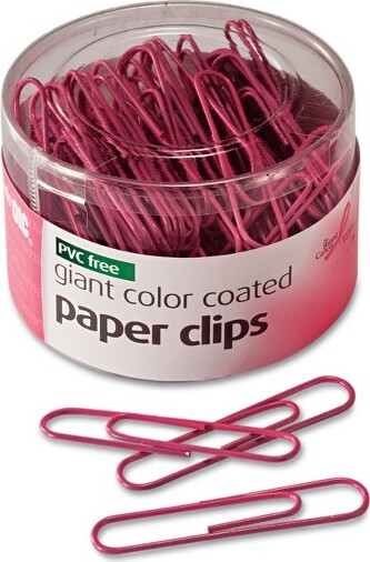 Officemate Paper Clips PVC-Free Plastic Coated Wire Jumbo Pink 80/Pack ...