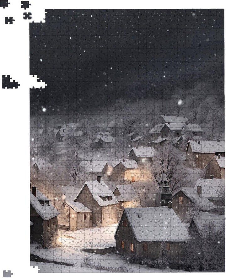 Warren Reed - Designer Snowfall Over A Quiet Village Jigsaw Puzzle ...
