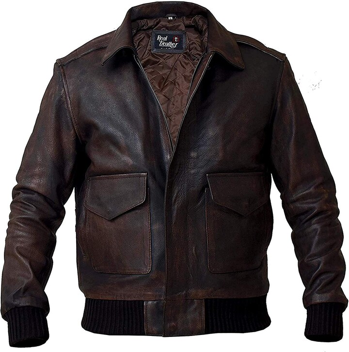 Garderobe Men's A2 Aviator Leather Jacket | Retro Style Flight Jacket ...