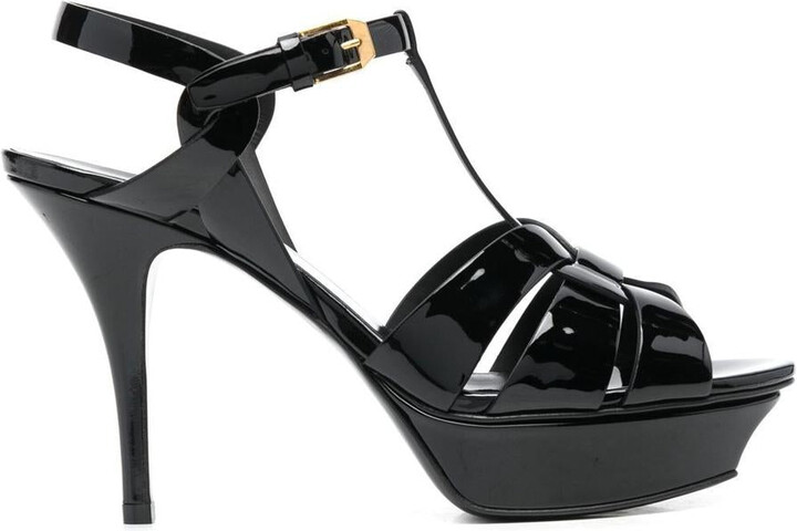 Saint Laurent Tribute patent leather heel sandals - ShopStyle