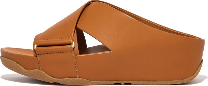 FitFlop Shuv Leather Cross Slides - ShopStyle