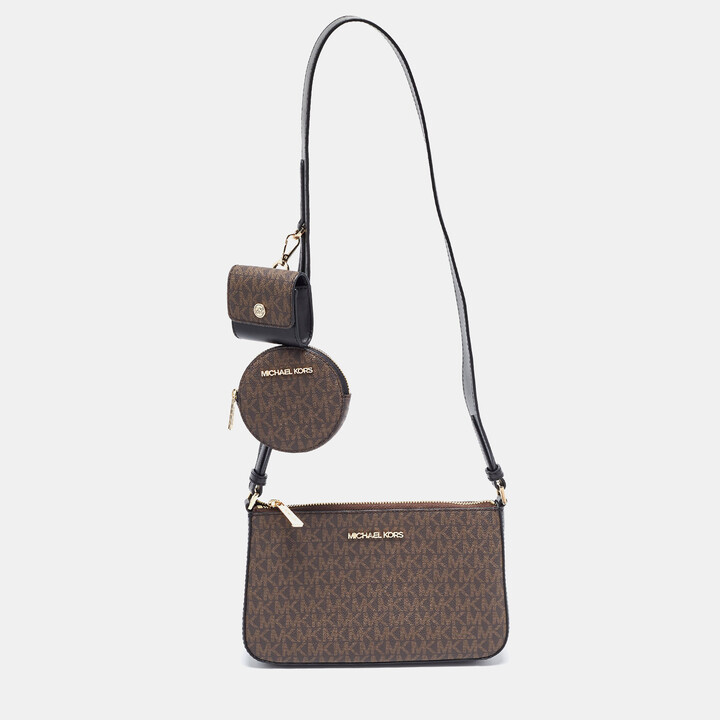 Michael Kors Brown/Black Signature Coated Canvas and Leather Jet Set ...