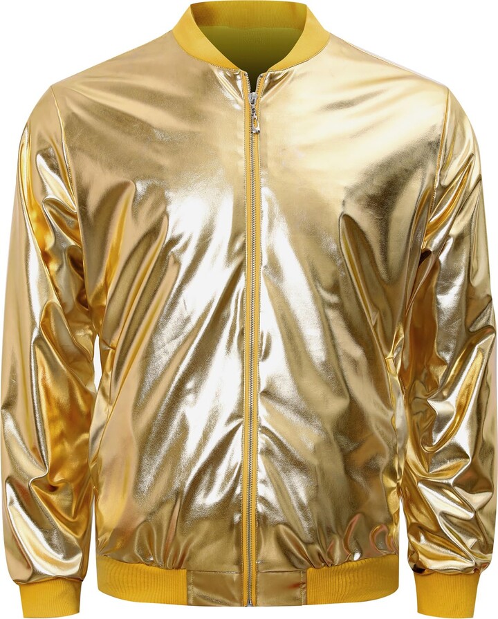 COSAVOROCK Mens Metallic Jacket 70s Disco Fancy Dress Shiny Sequin ...