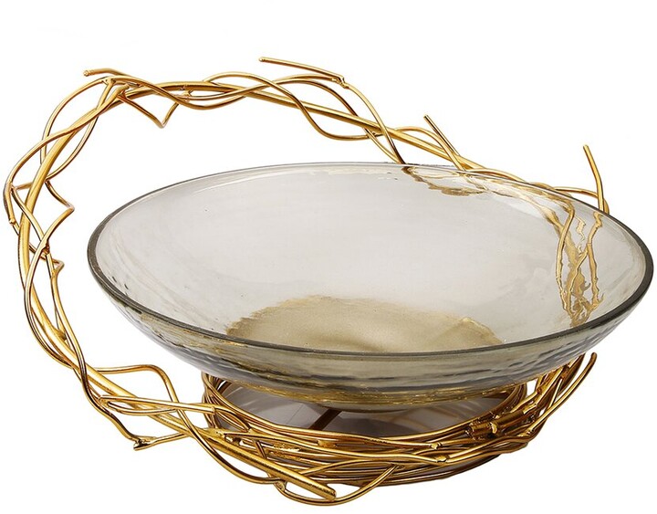 Alice Pazkus Smoked Glass Centerpiece Bowl With Gold Twig Design ...