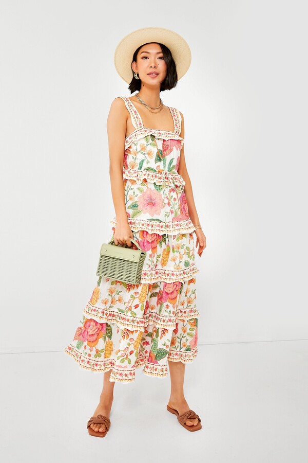 Farm Rio Macaw Bloom Off White Midi Dress - ShopStyle