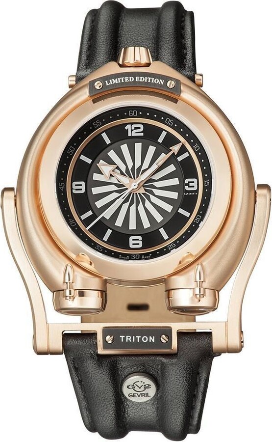 GV2 Triton Black Dial Calfskin Black Leather Swiss Automatic Watch ...