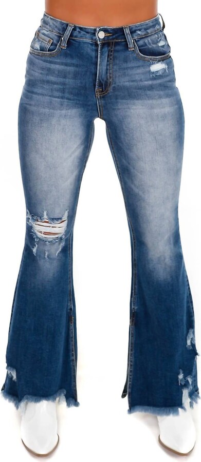 RISEN To The End Dark High Rise Slit Flare Jeans - ShopStyle