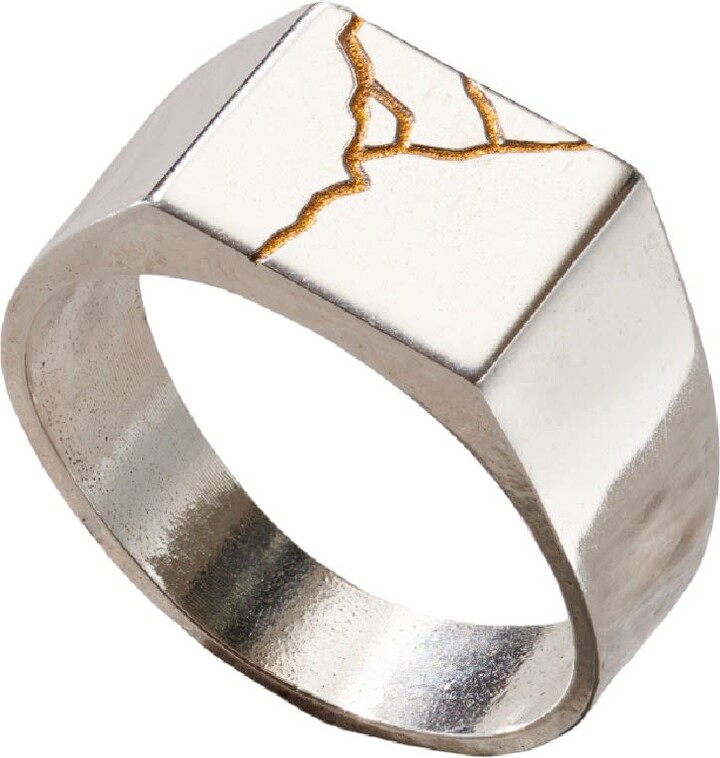 Posh Totty Designs Men's Sterling Silver Unisex Chunky Kintsugi Signet ...