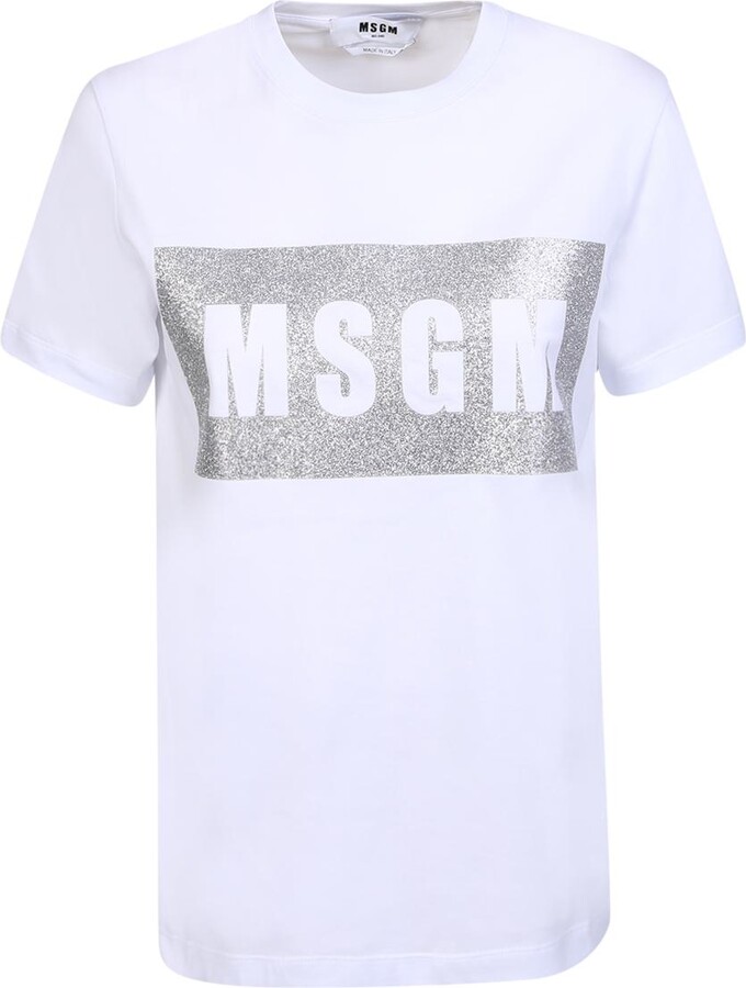 MSGM Contrasting Logo White T-Shirt By Msgm; The Brand Presents Its Garments Through An Italian ...