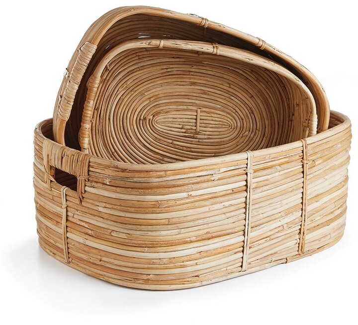 Porch & Petal Cane Rattan Rectangular Baskets With Handles, Set Of 3 ...