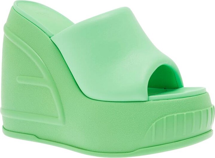 Fendi Green Platform Slides with Embossed Oversized FF Pattern in ...