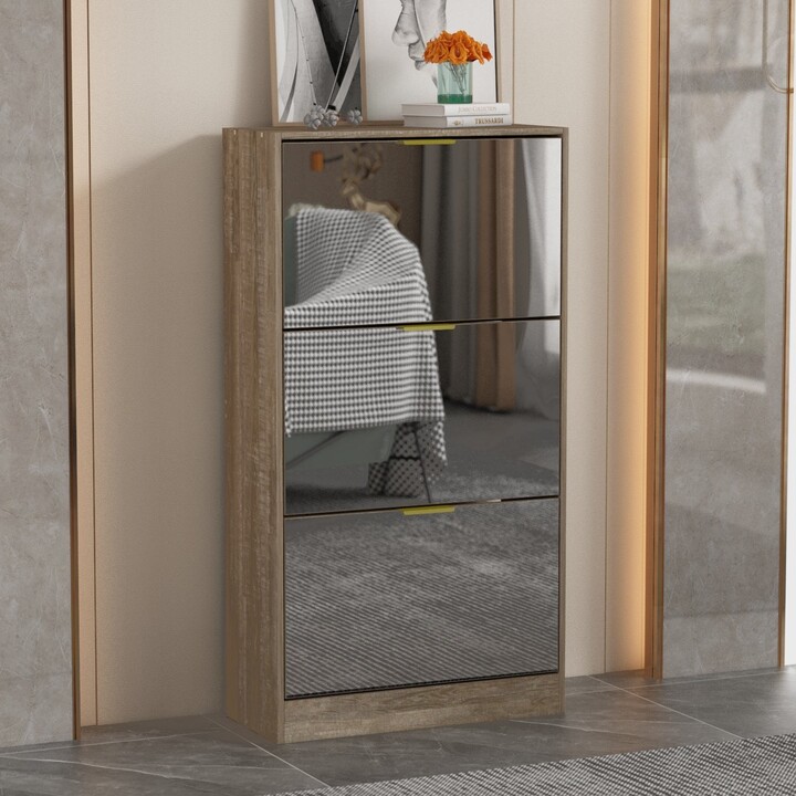 FAMAPY Mirrored Flip Drawer Shoe Cabinet Storage Cabinet Organizer ...