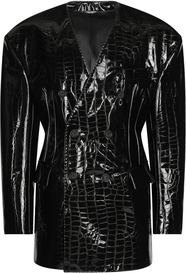 Dolce & Gabbana Faux-Leather Crocodile-Embossed Jacket - ShopStyle
